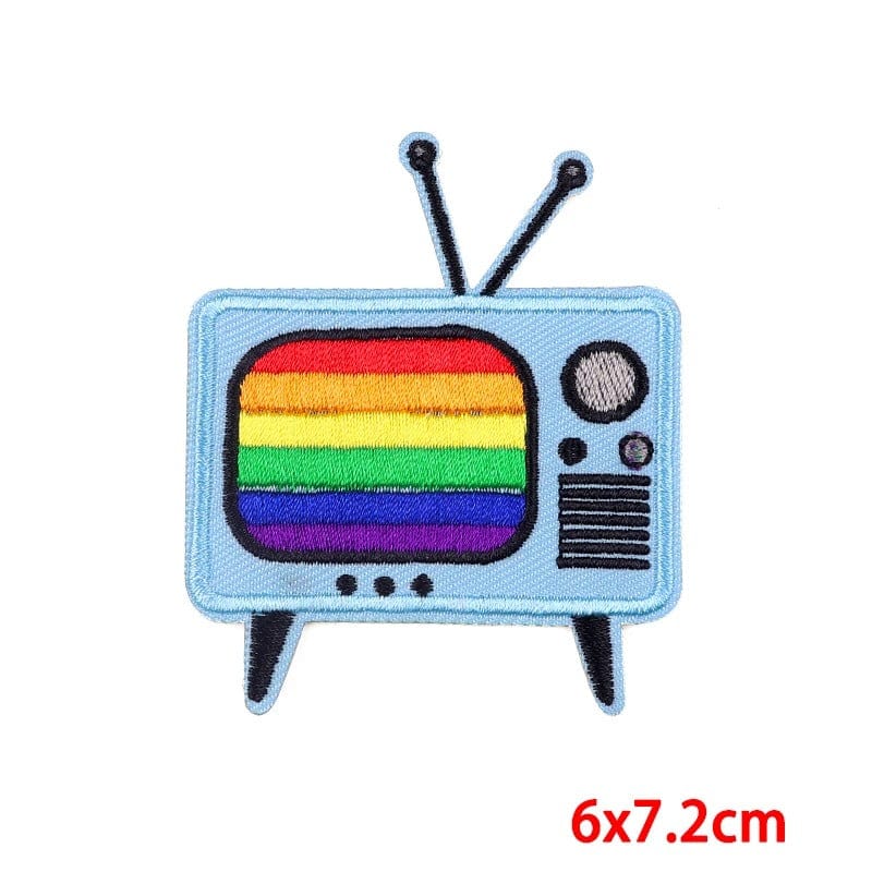 Classic Old Blue Rainbow Retro Television TV Patch Iron Sew On Embroid
