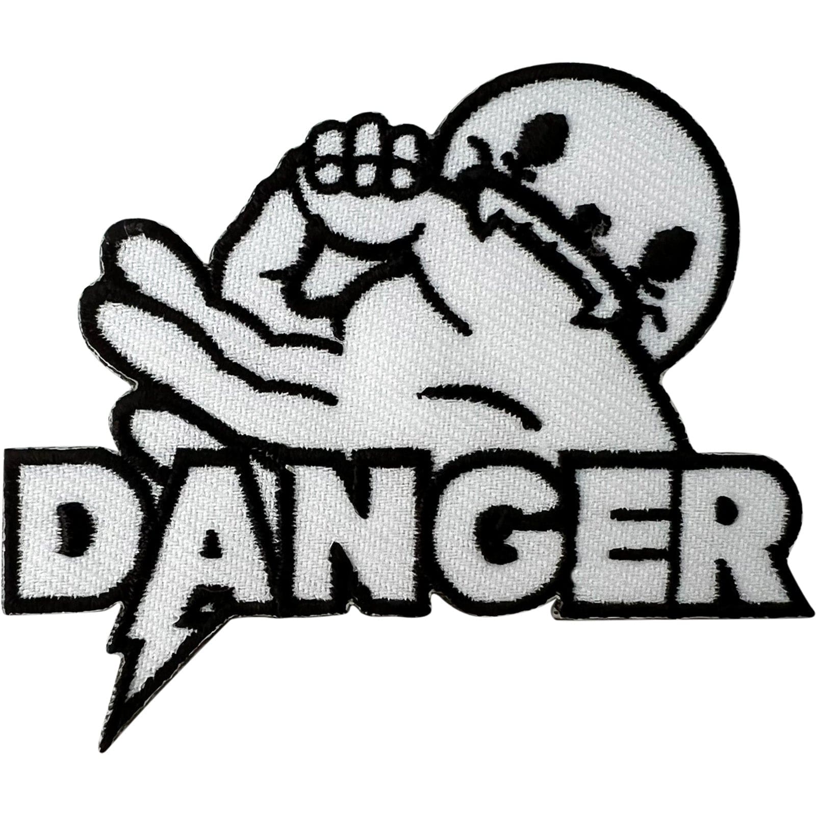 DANGER Lightning Hand Monster Fangs Patch Iron On Sew On White Embroid