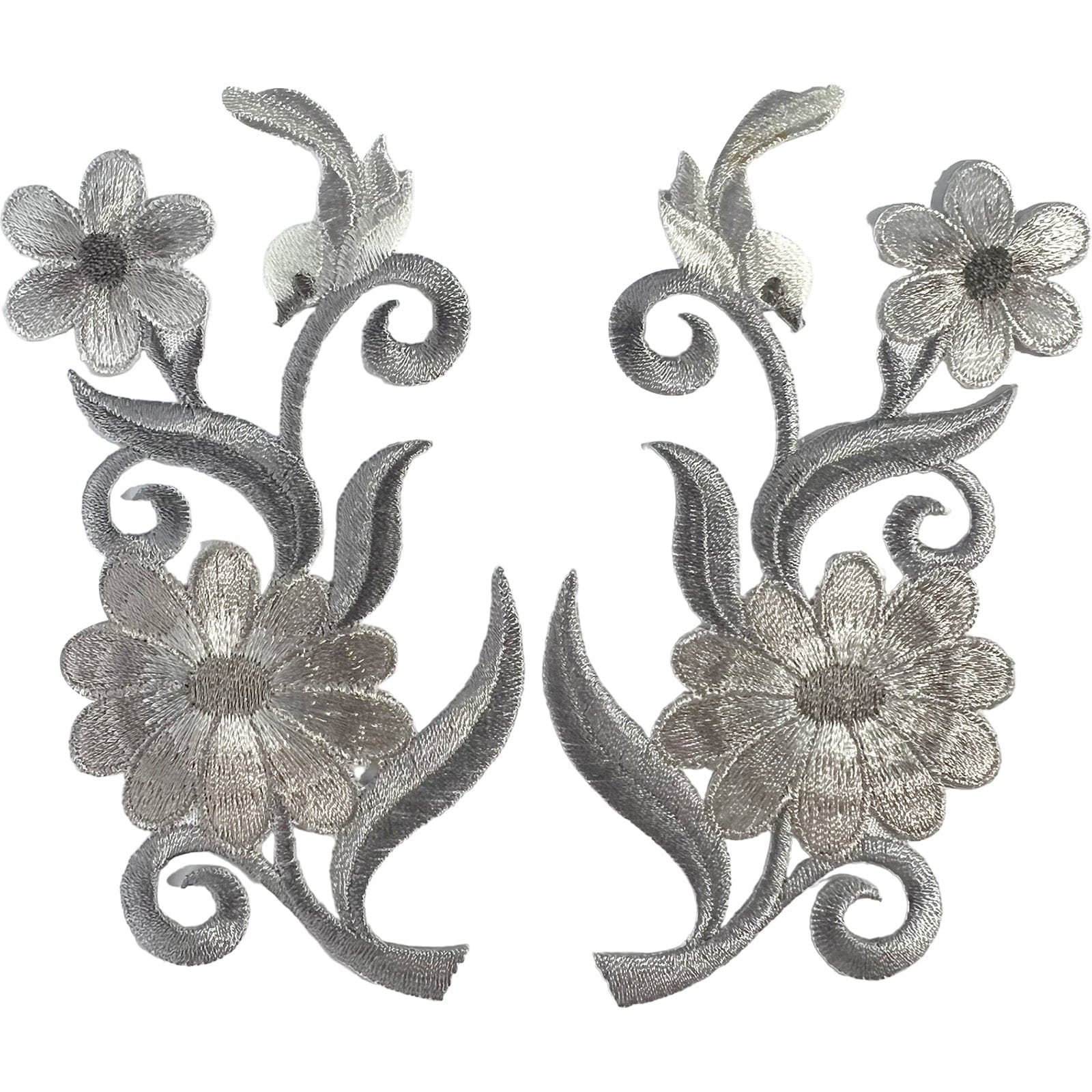 Pair of Grey Bird Flower Patches Iron Sew On Embroidered Badges Appliq