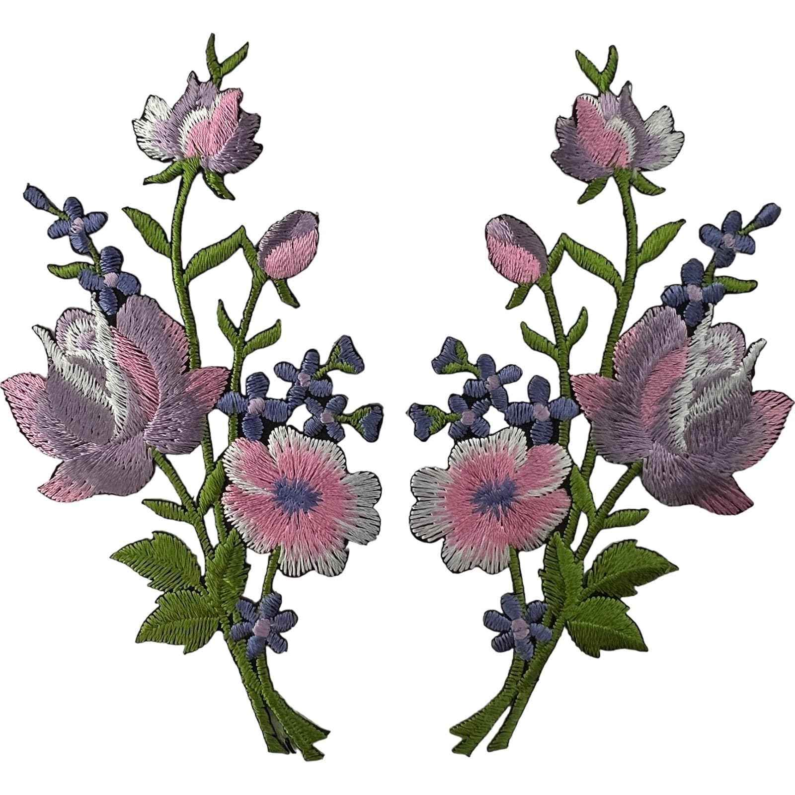 Pair of Lavender Pink Rose Flower Patches Iron Sew On Patch Embroidere