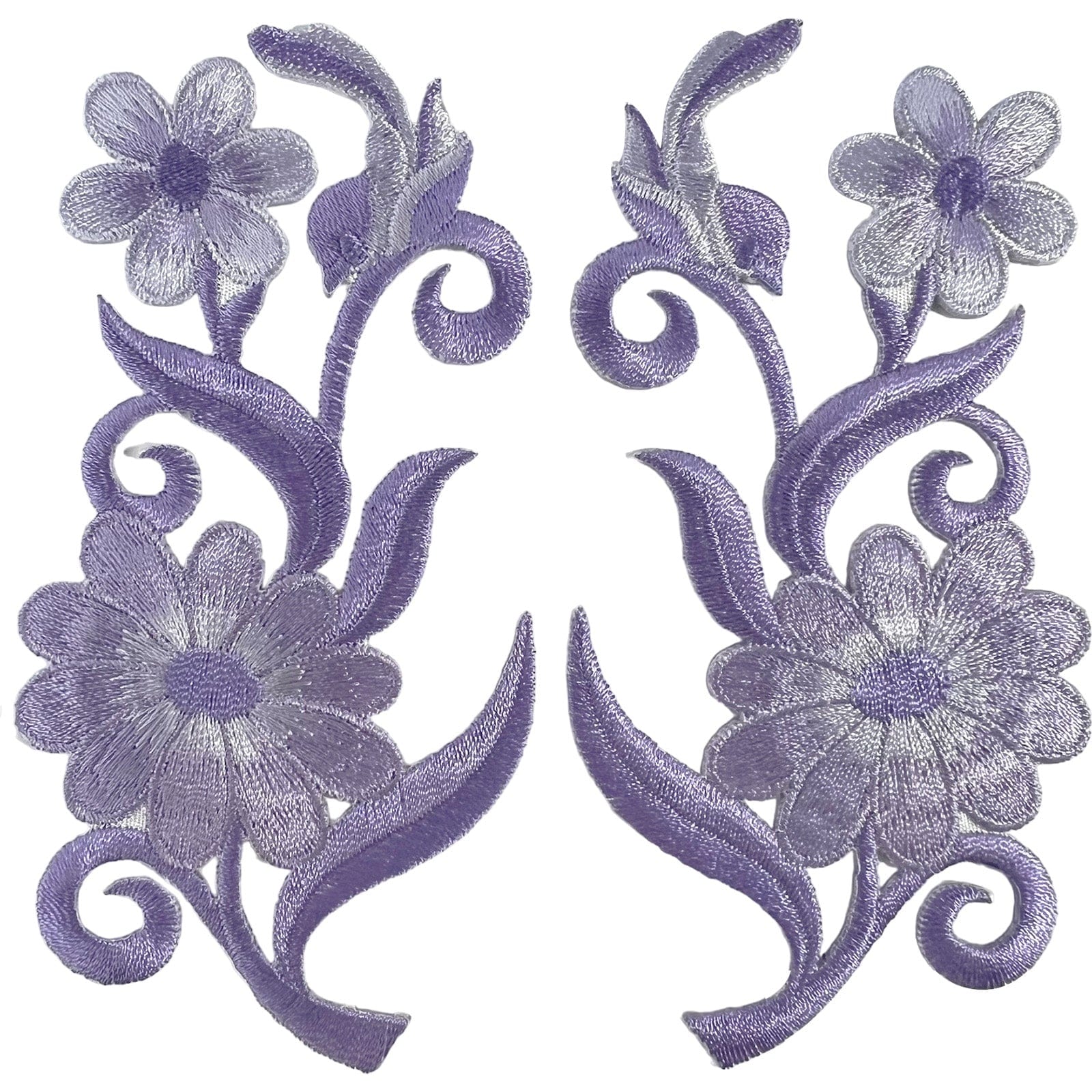 Pair of Purple Lavender Birds Flowers Iron On Sew On Patches Embroider
