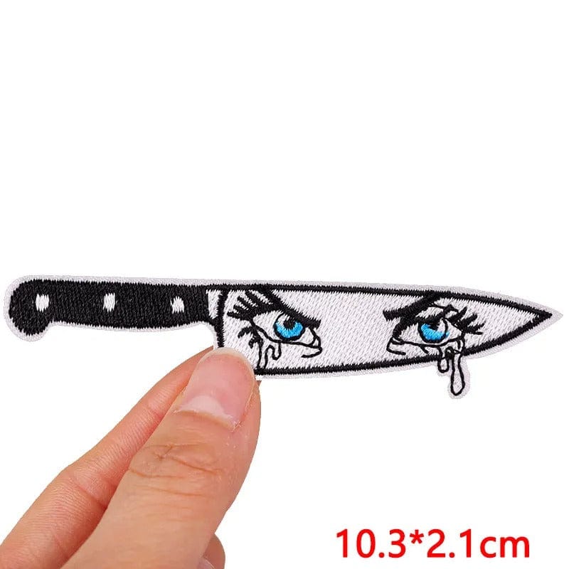 Tears Eyes Knife Embroidered Patch ironable Sew On Garment Cap Woven M