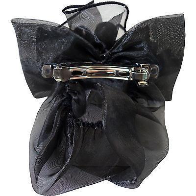 Black Hair Bow Flower Bun Net Barrette Clip Satin Ribbon Snood Girls A