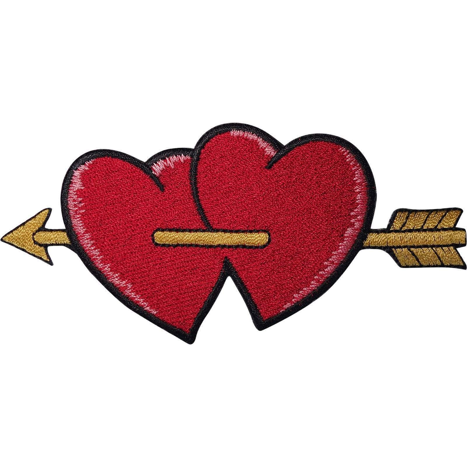 Cupid Arrow Patch Gold Red Love Hearts Iron On Sew On Embroidered Badg