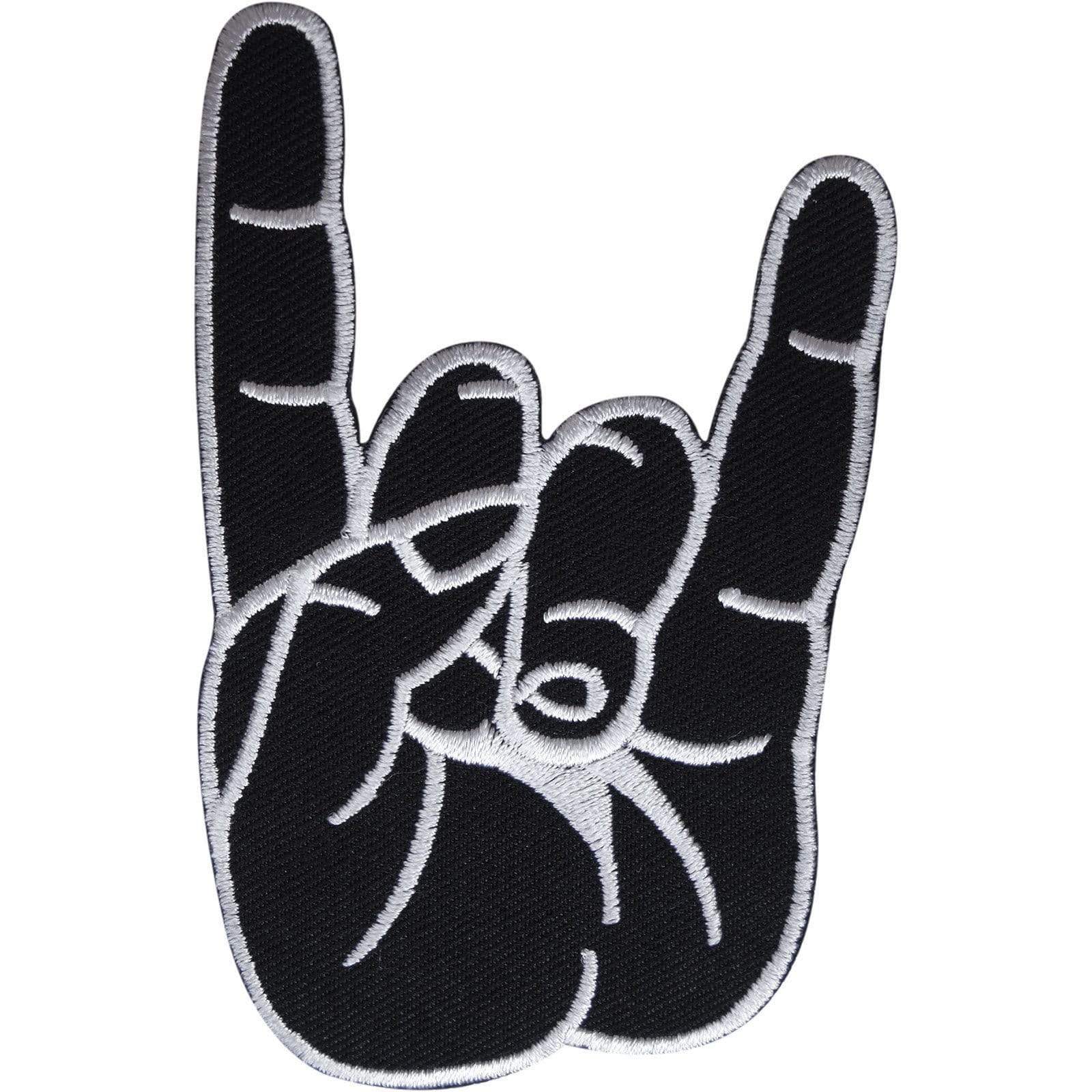 Embroidered Black Hand Sign of the Horns Patch Badge Iron / Sew On T S