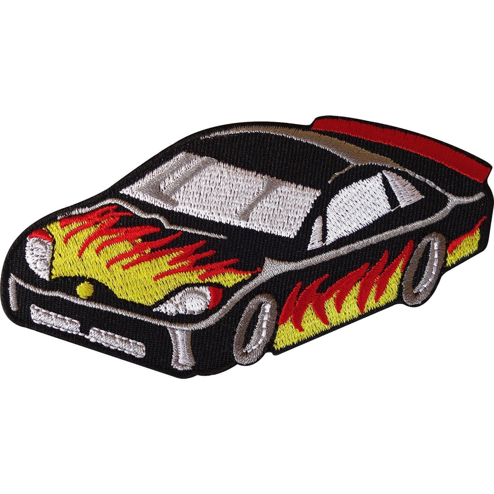 Embroidered Sew / Iron On Flaming Fire Racing Car Patch Jeans Jacket B