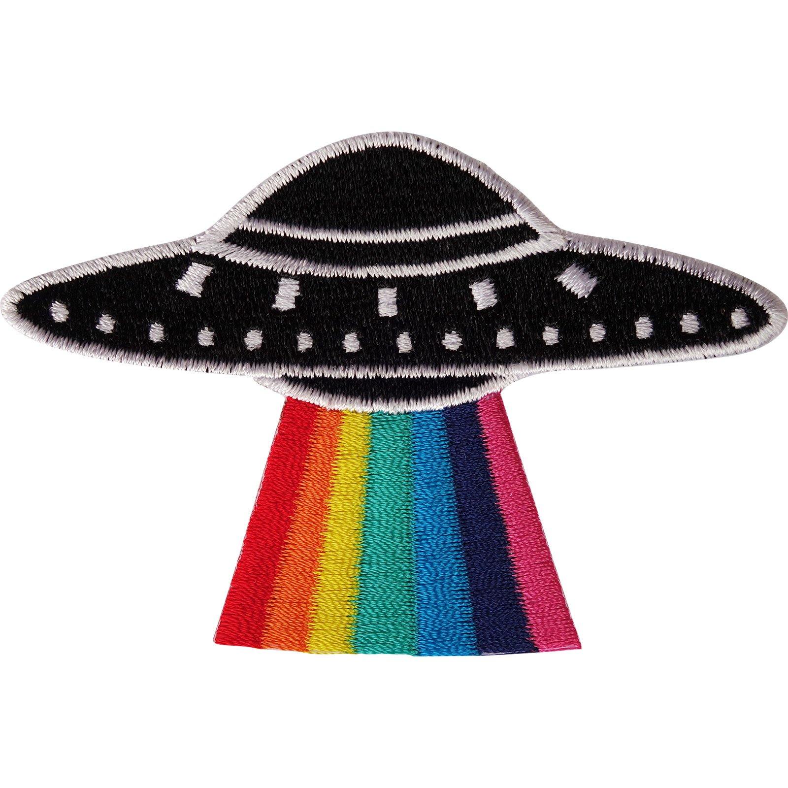 Flying Saucer Rainbow Patch Iron Sew On Alien NASA Space UFO Embroider