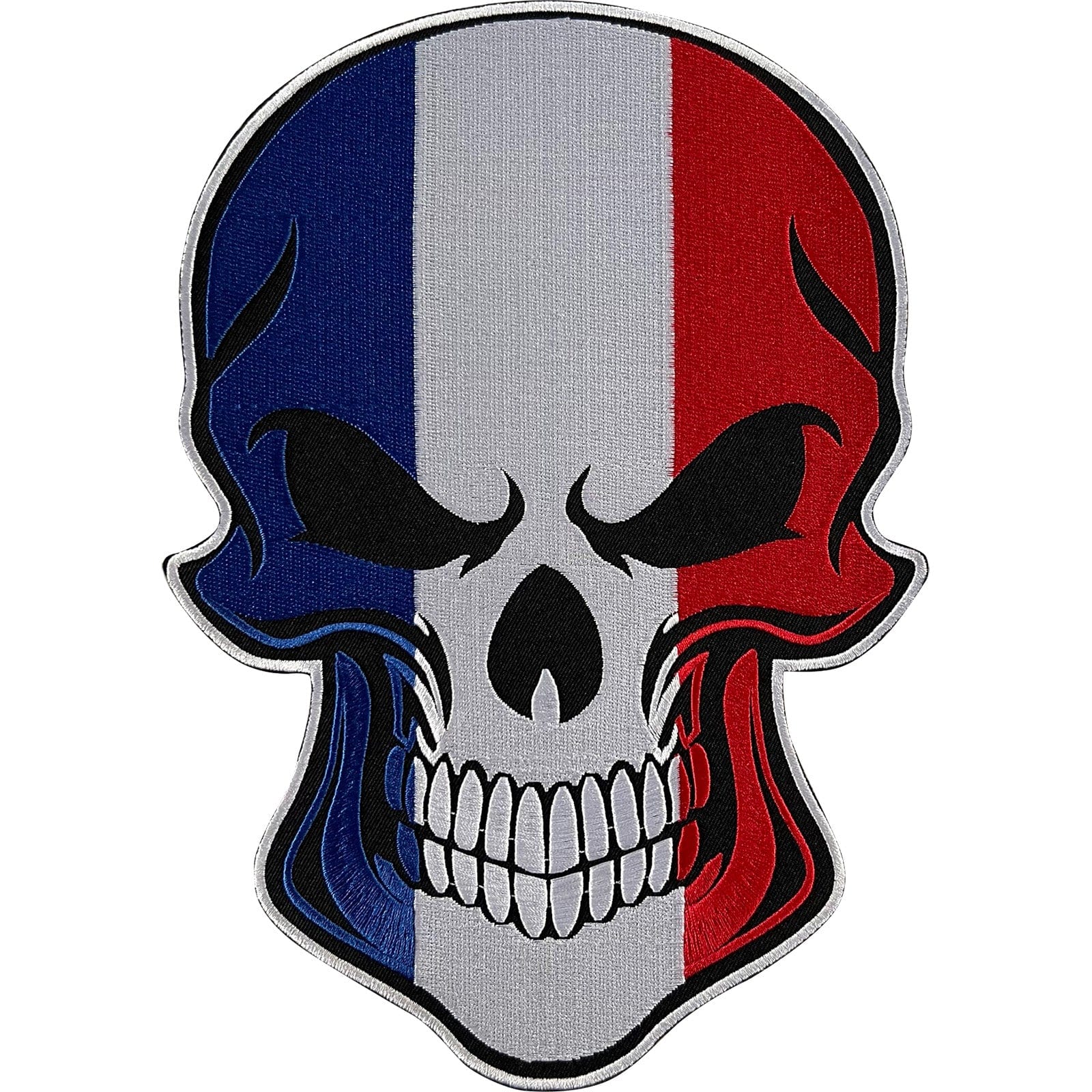 Large French Flag Skull Patch Iron Sew On Clothes France Big Embroider