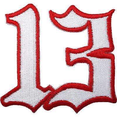 Number 13 Embroidered Iron Sew On Patch White Red Thirteen Birthday Sh