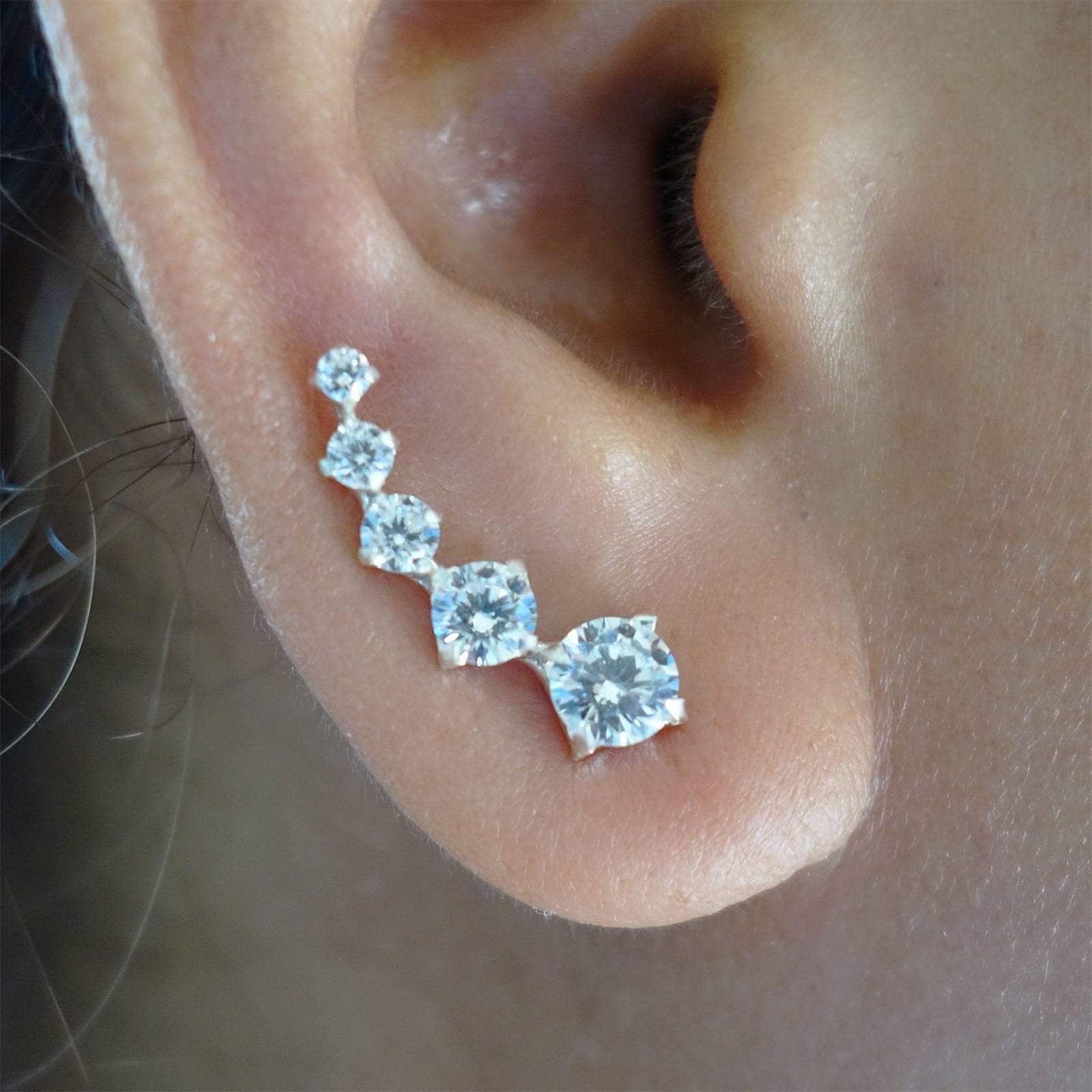 Pair 925 Sterling Silver Crystal Ear Cuff Stud Earrings Ladies Cuffs J