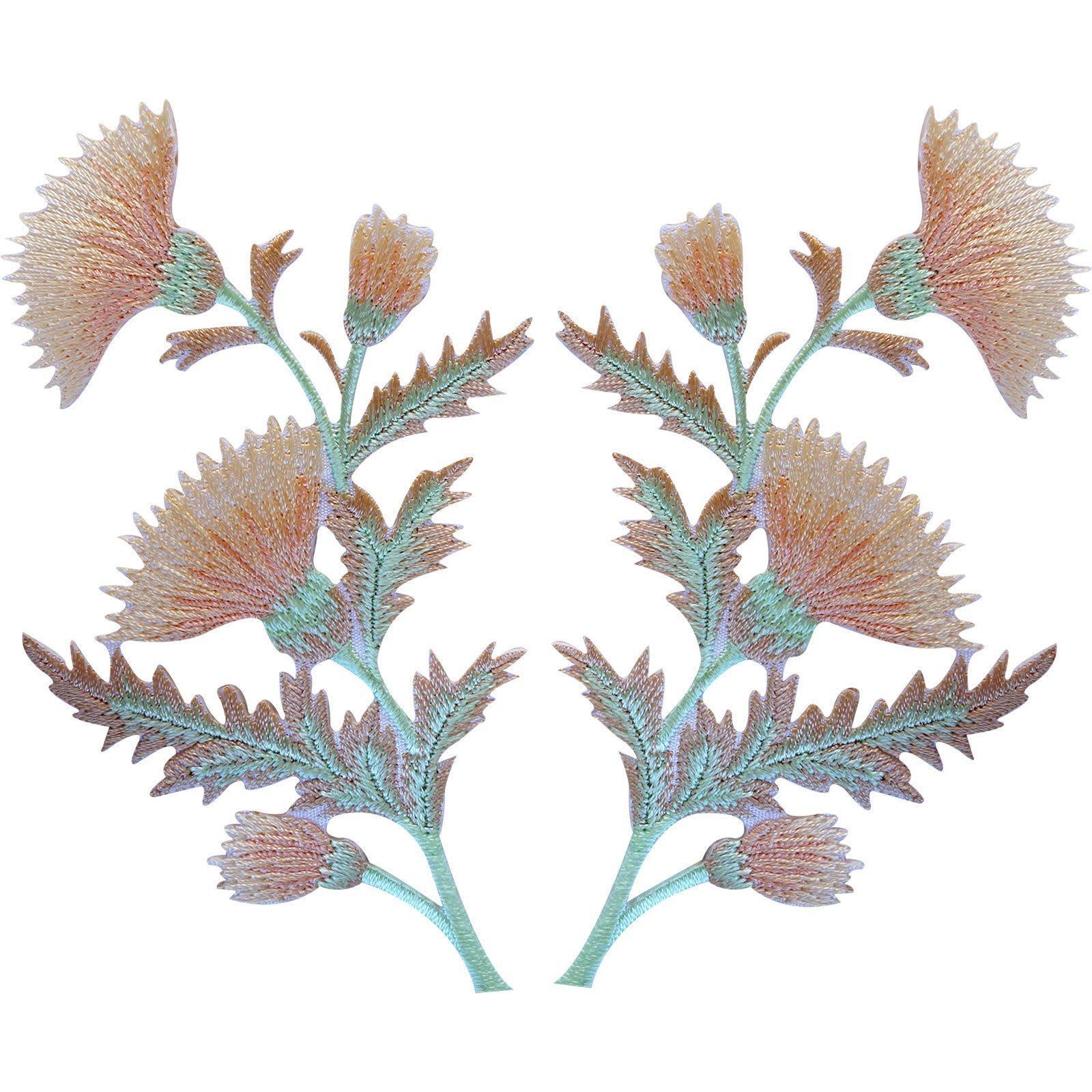Pair of Beige Cream Thistle Flower Patches Iron Sew On Embroidered Flo