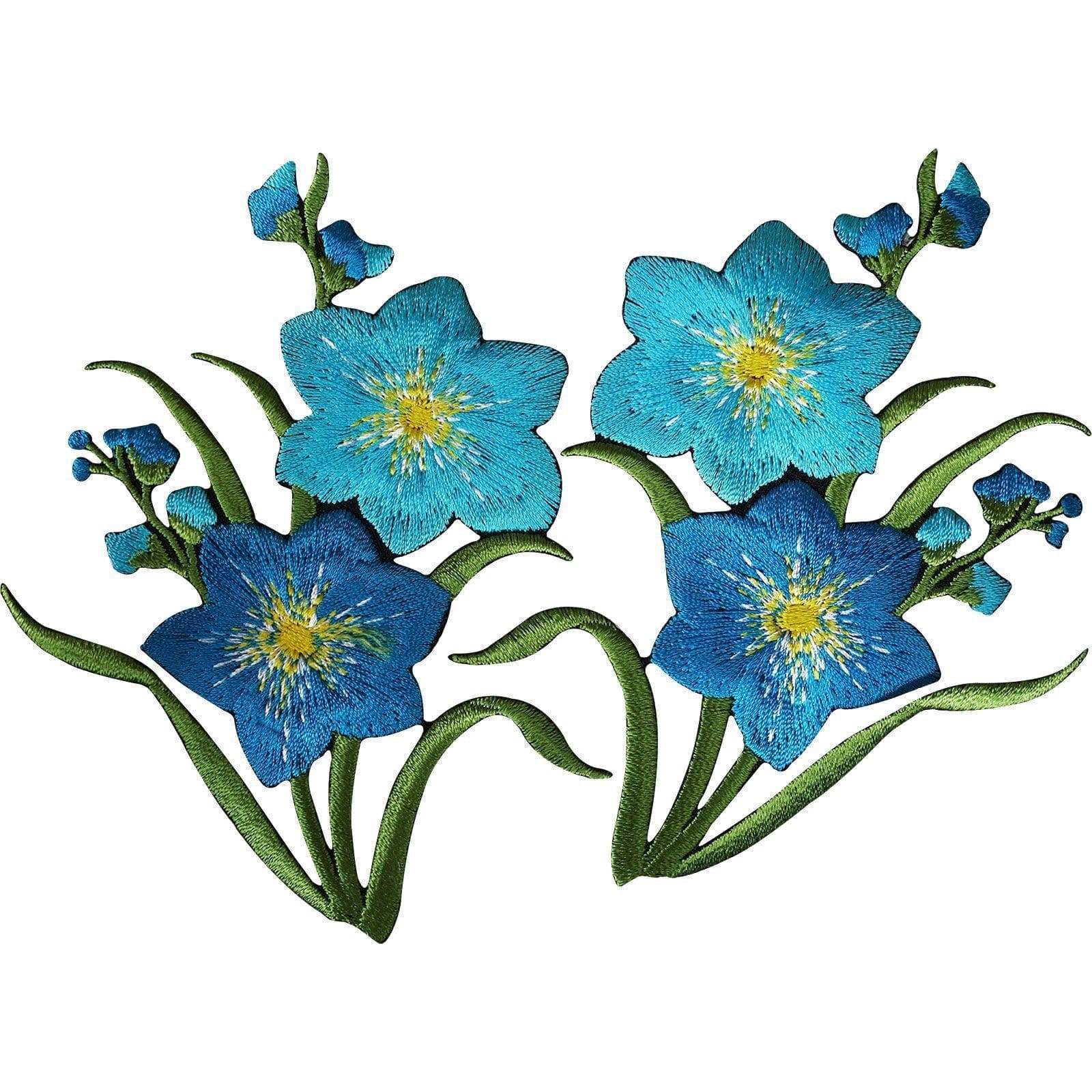 Pair of Blue Flower Patches Iron Sew On Flowers Embroidered Patch Badg