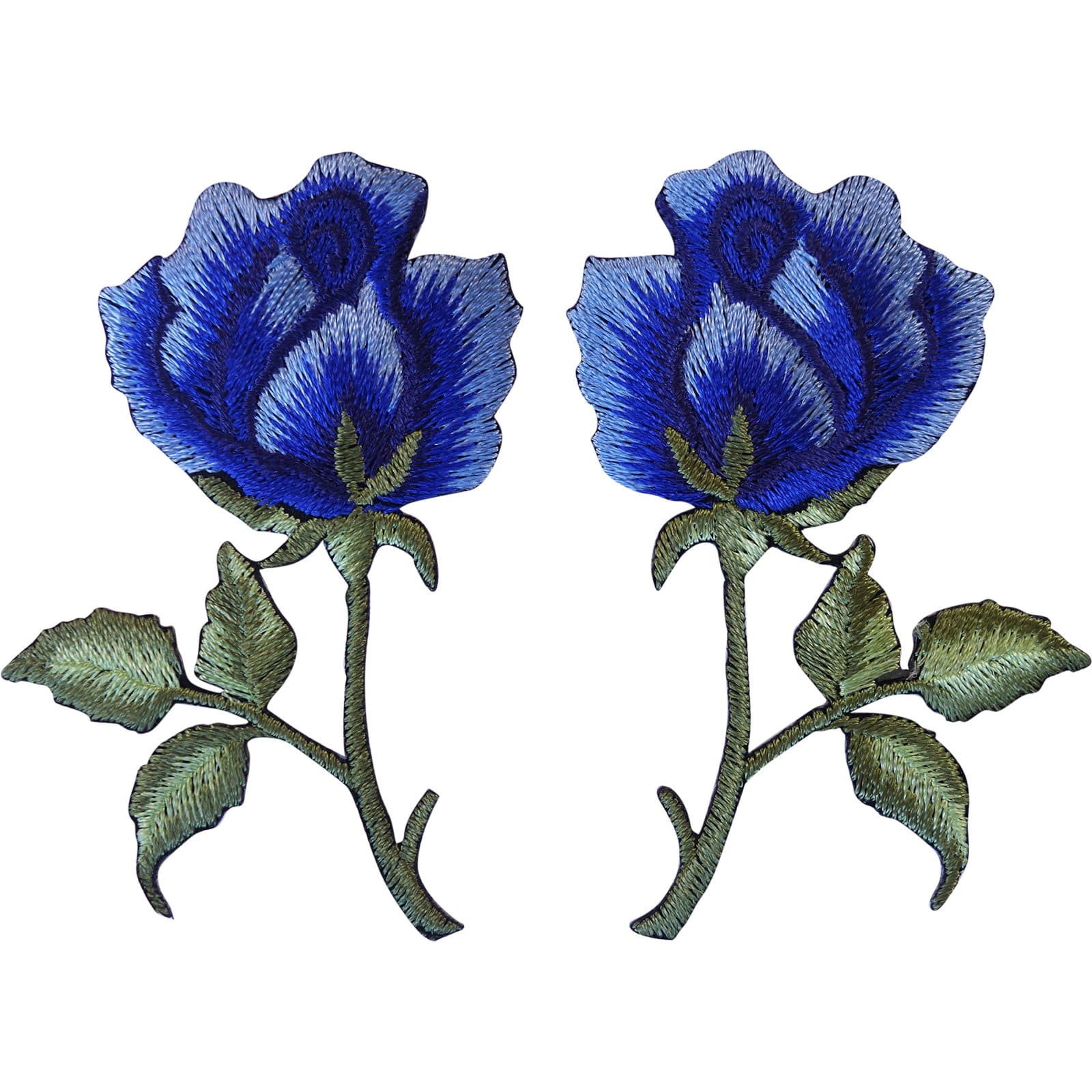Pair of Blue Rose Patches Iron On Sew On Embroidered Patch Badge Roses