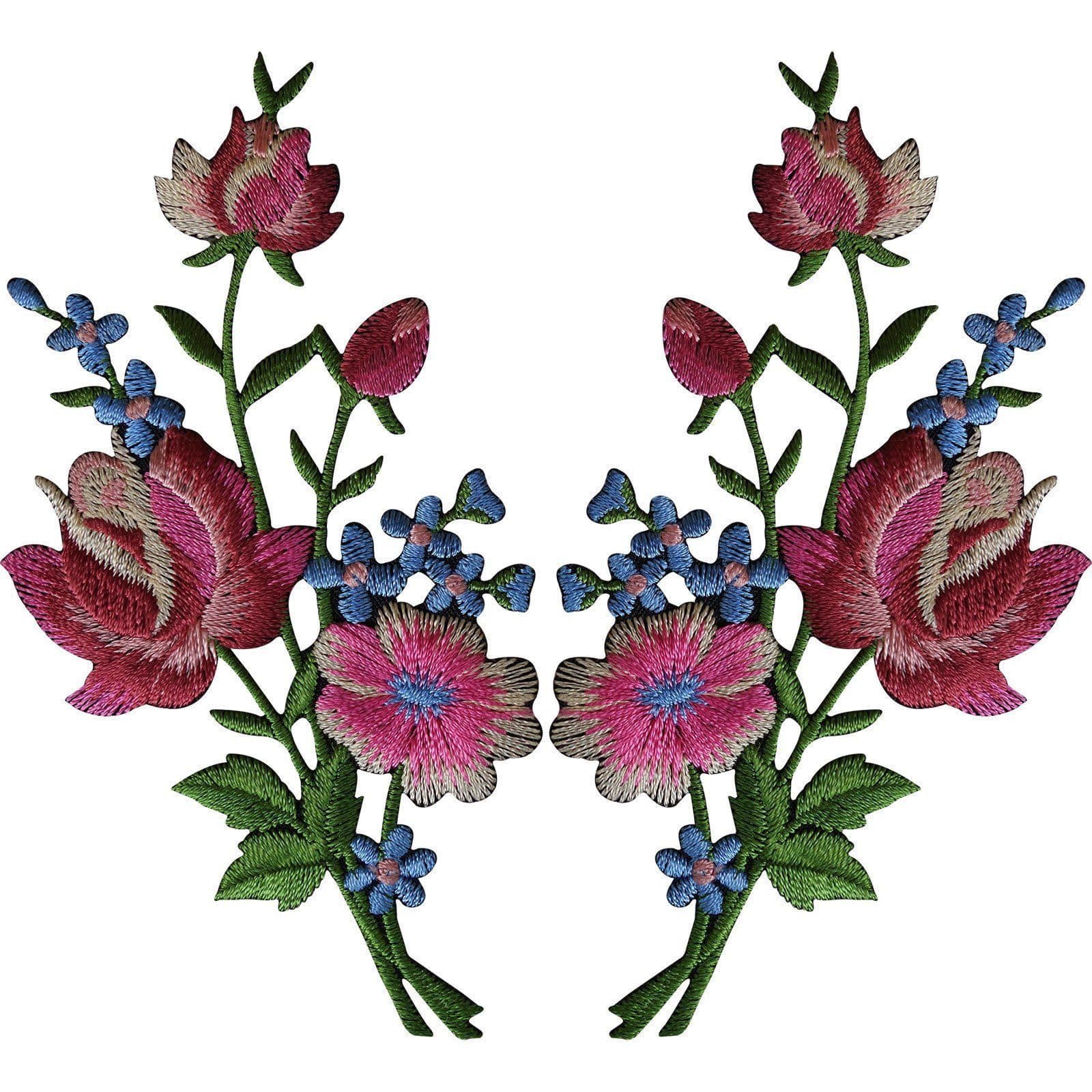 Pair of Flower Embroidered Rose Patches Iron Sew On Floral Patch Arts