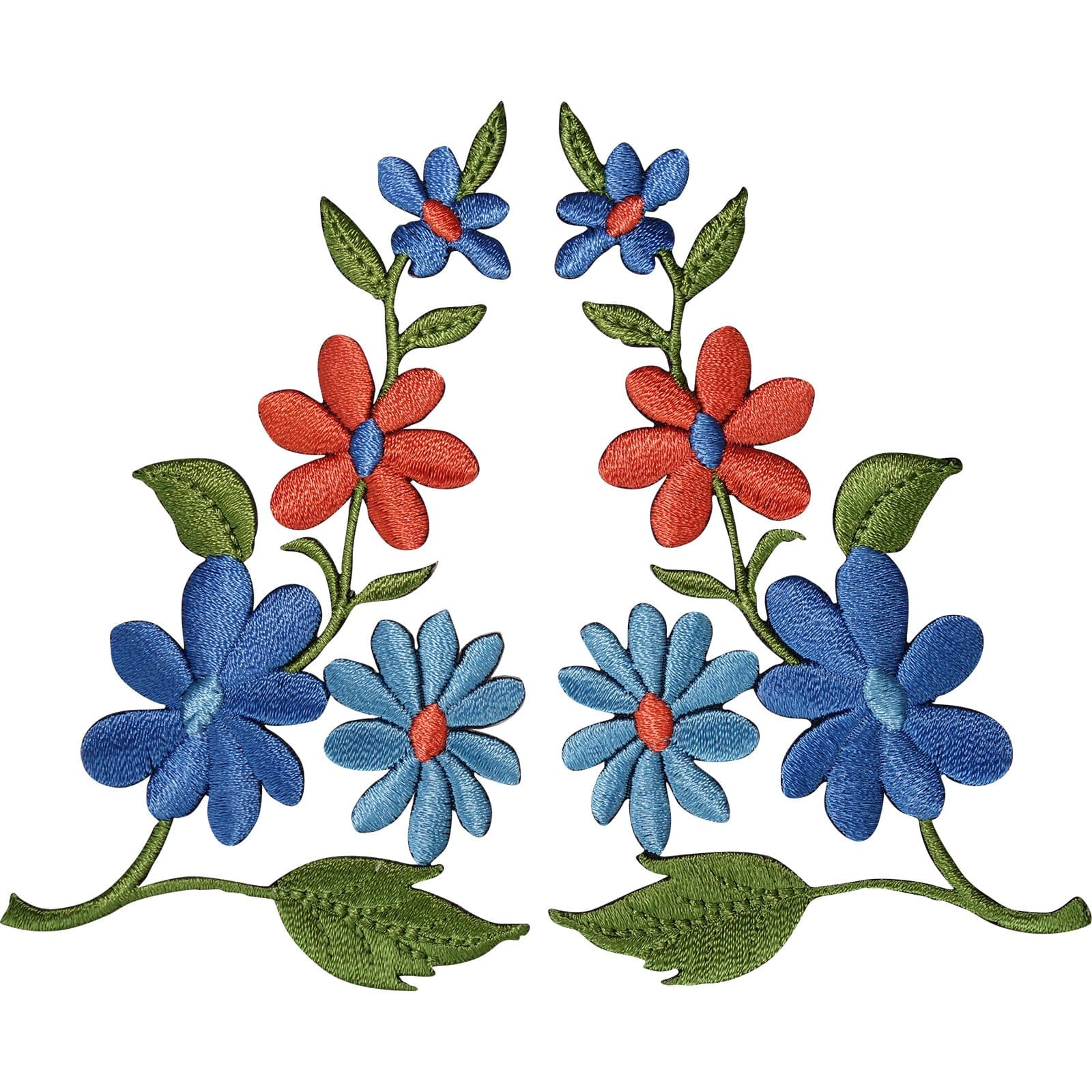 Pair of Flower Patches Iron Sew On Clothes Embroidery Floral Crafts Pa