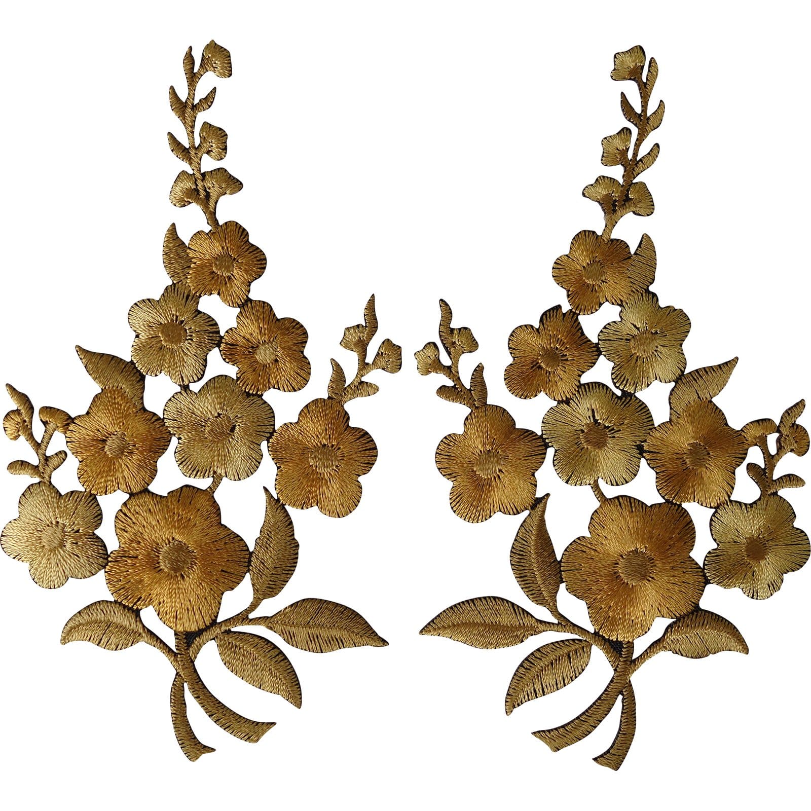 Pair of Gold Flower Patches Iron Sew On Floral Embroidered Patch Badge