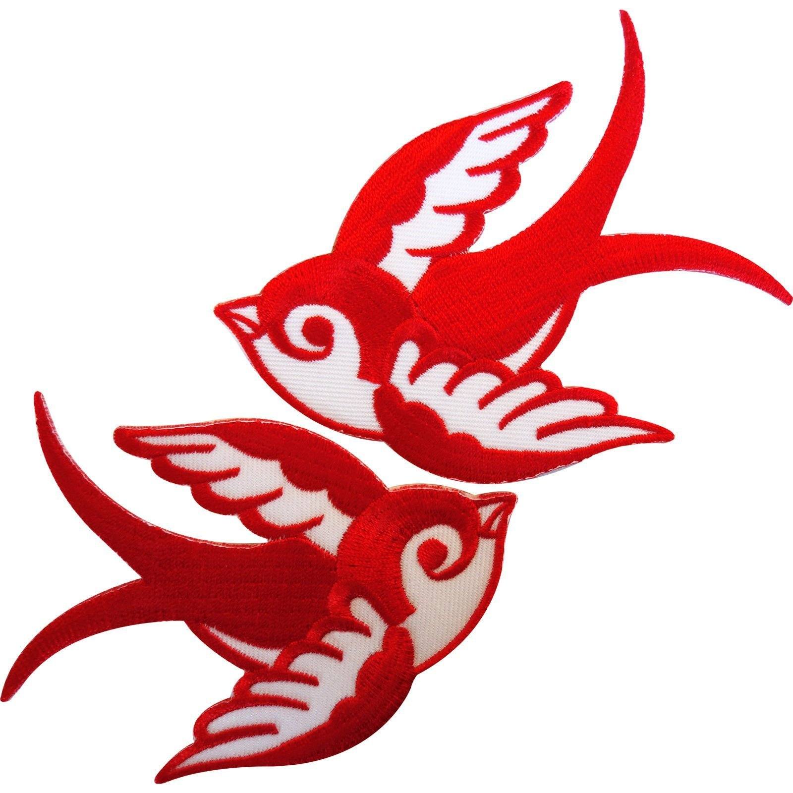 Pair Red White Iron On Swallow Bird Patches Sew On Embroidered Biker P