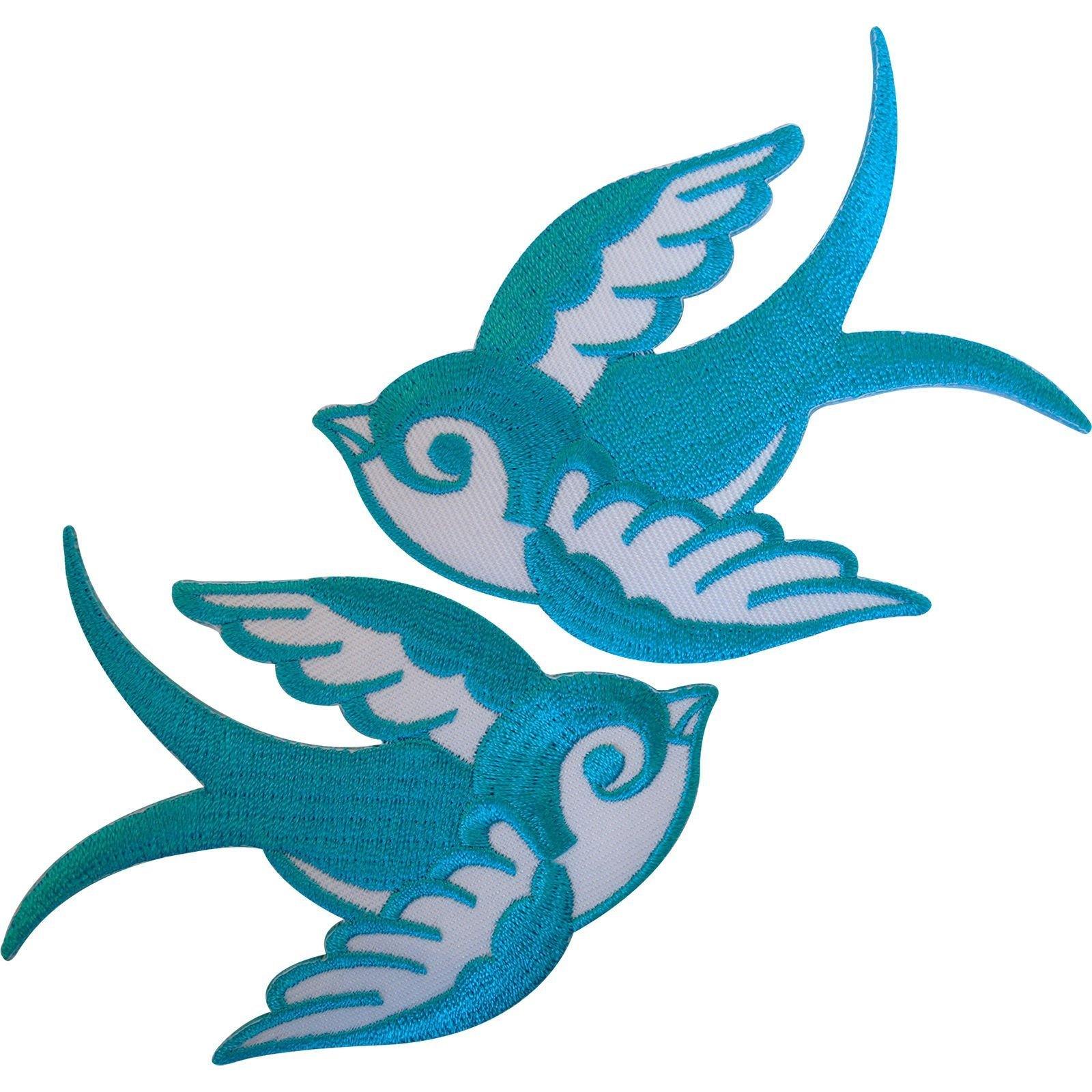 Pair Turquoise Blue White Iron On Swallow Bird Patches Sew On Patch Ba