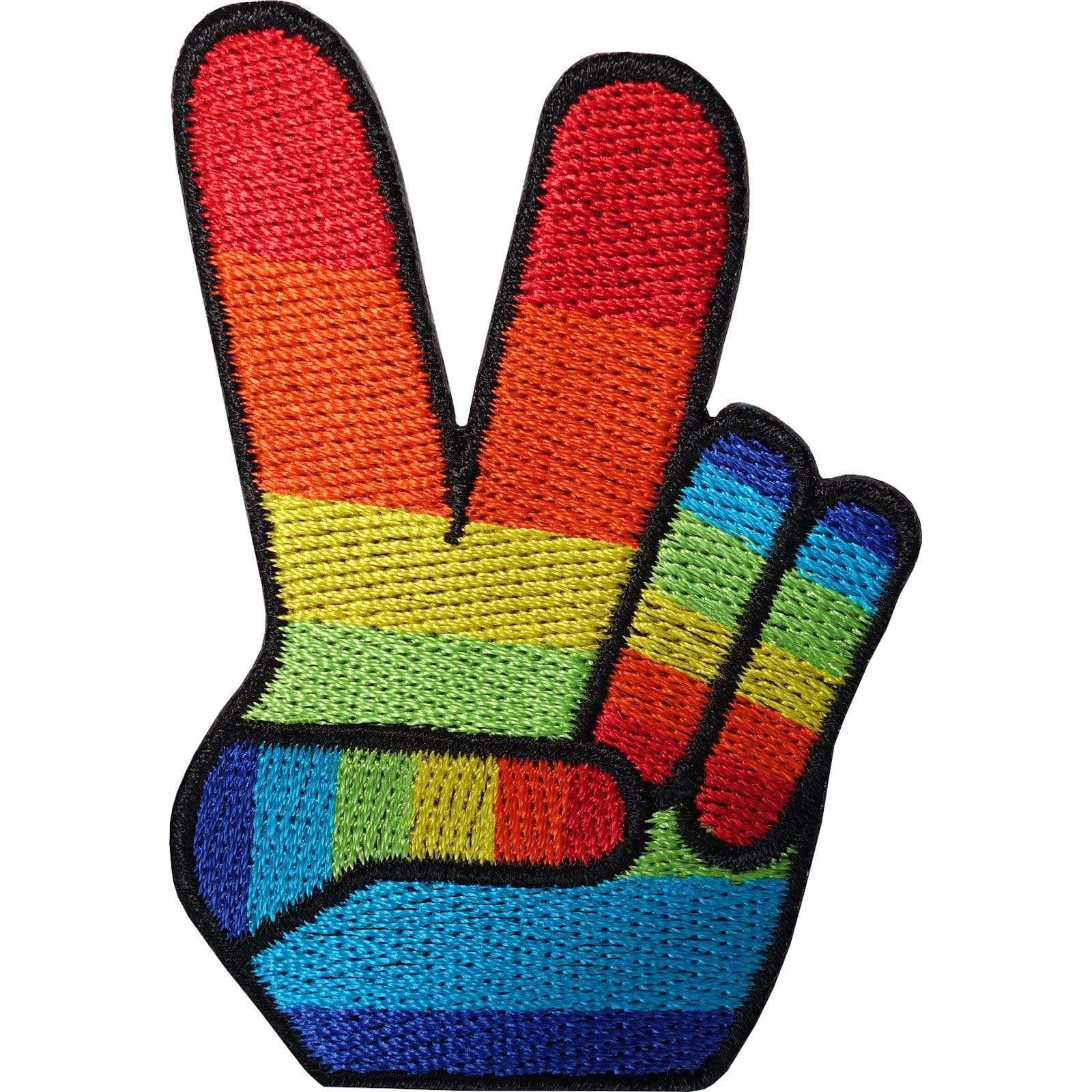 Rainbow V for Victory Iron Sew On Patch Peace Sign Embroidered Badge G