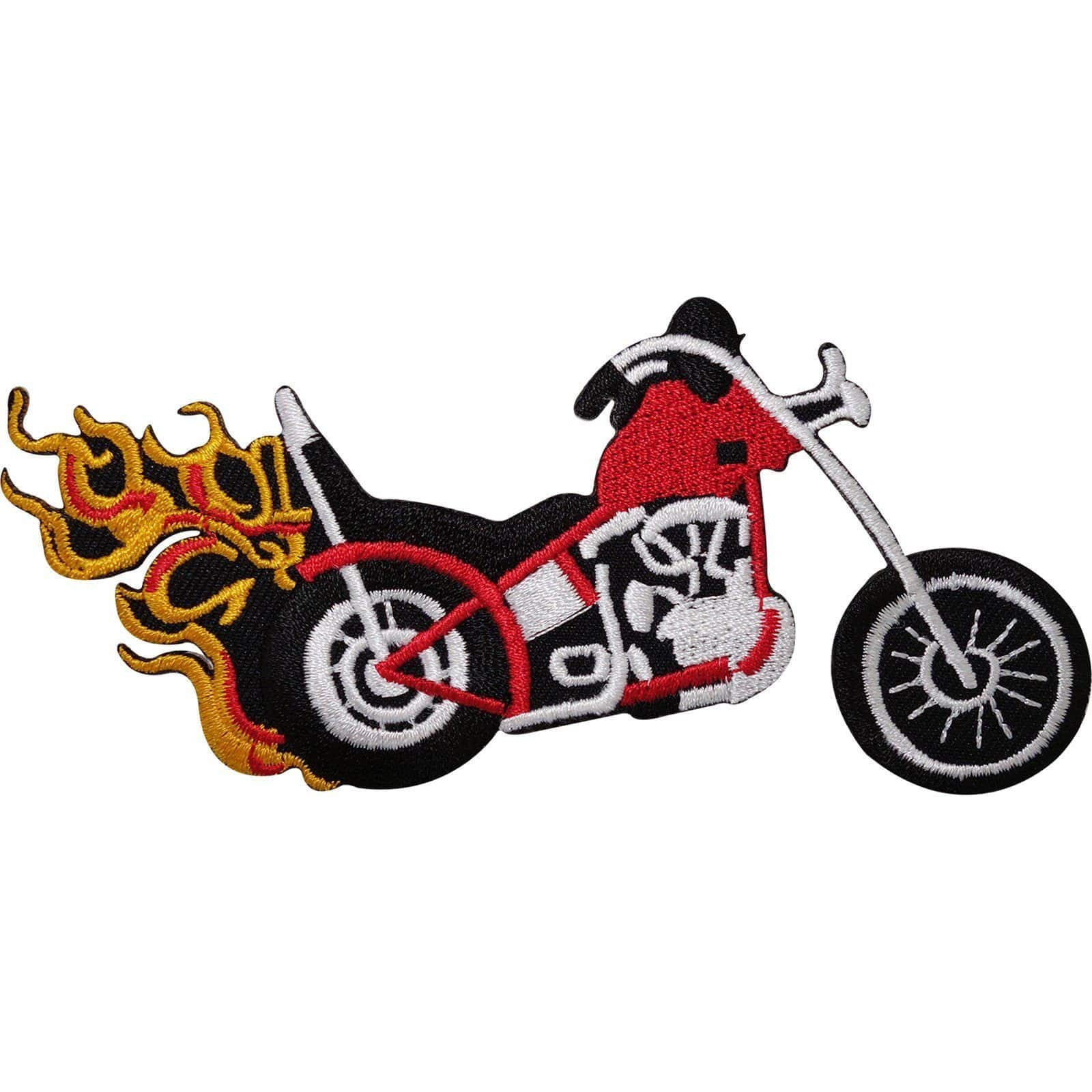 Red Chopper Motorcycle Embroidered Iron On Patch Sew On Patch Fire Fla