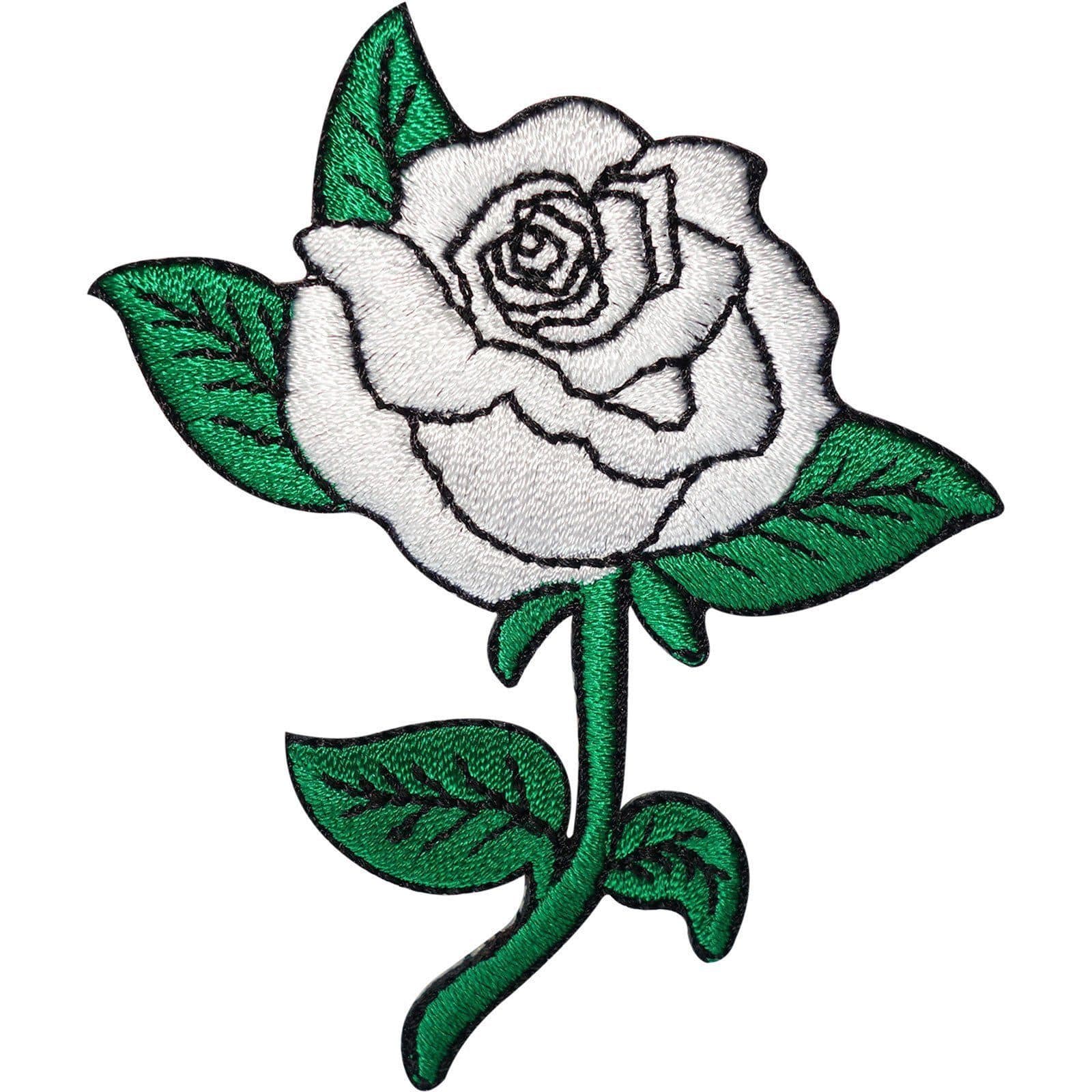 White Rose Patch Embroidered Floral Flower Badge Iron Sew On Jacket Je